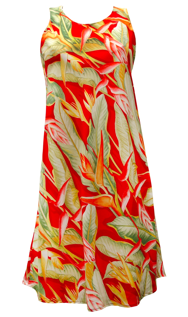 Heliconia Tropical Print Tank Hawaiian Aloha Dress in Red – Paradise ...